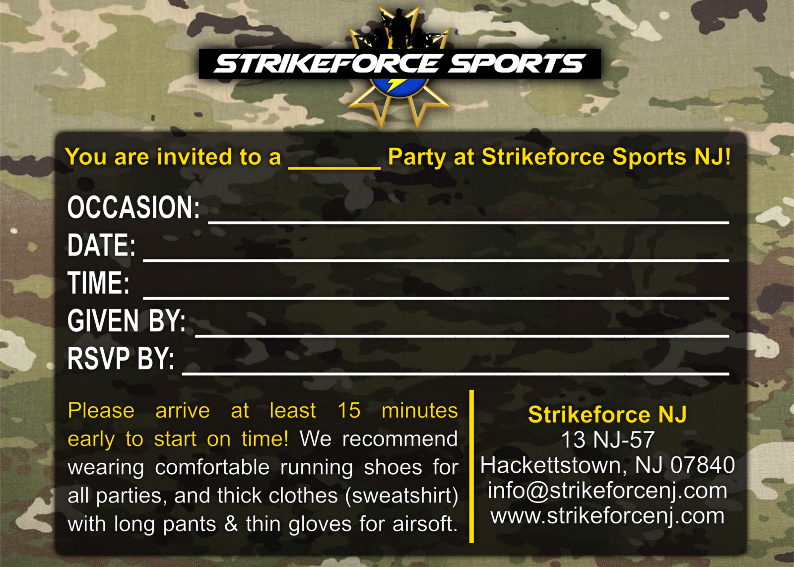 Party Invitations | StrikeForce Sports